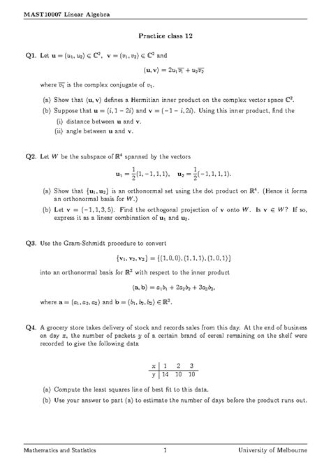 Practice Class Sheet 12 Mast10007 Linear Algebra Practice Class 12 Q1
