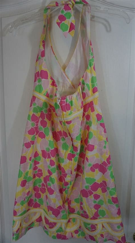 Lilly Pulitzer Pink Green Yellow Floral Halter V Neck Gem