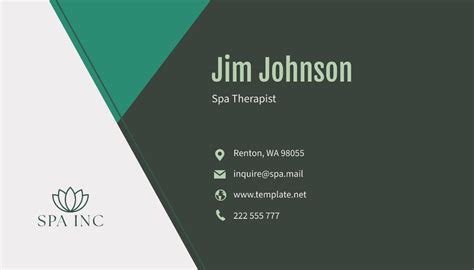 Free Spa Therapist Business Card Template To Edit Online