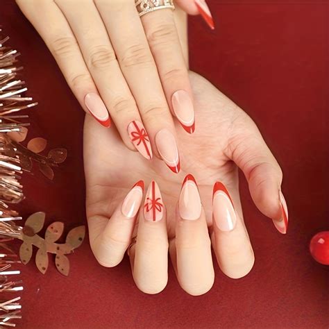 Medium Almond Red Nails Acrylic Temu Australia
