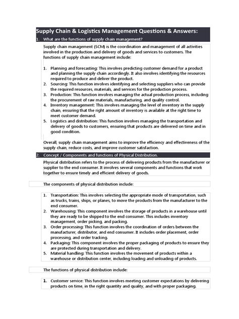 Supply Chain And Logistics Management Questions Answers Pdf Supply
