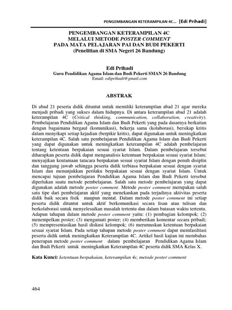 Pengembangan Keterampilan 4c Melalui Metode Poster Comment Pada Mata