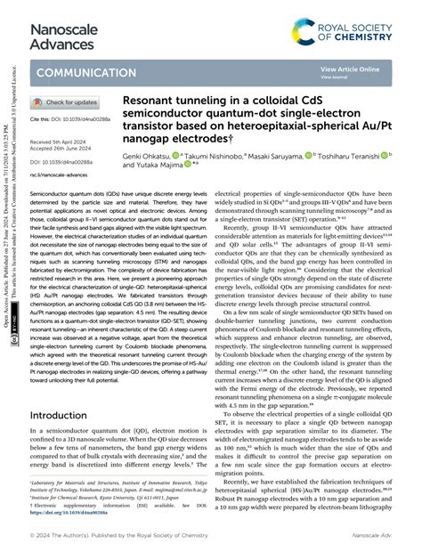 Pdf Resonant Tunneling In A Colloidal Cds Semiconductor Quantum Dot Single Electron Transistor