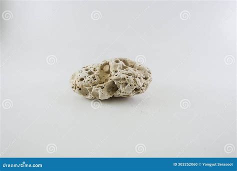 Boulder Shape With A Surface Of National Erosion On A White Back Stock