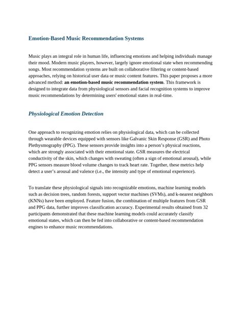 Emotion Based Music Recommendation Systems Pdf Emotions Machine Learning