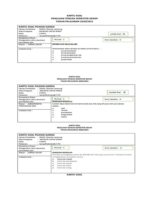 Kartu Soal Ekolin Genap Pdf