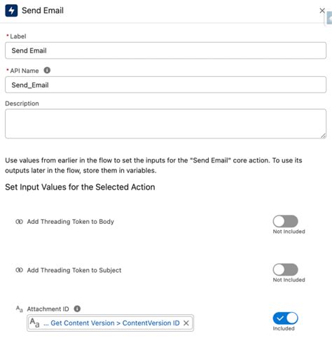 how to attach files using the flow email action in salesforce