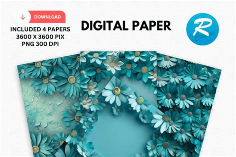 Teal Daisy Flower Digital Paper Pattern Graphic By Regulrcrative