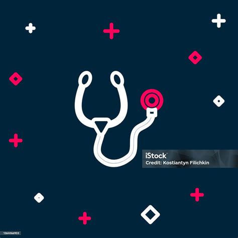 파란색 배경에 격리 된 라인 청진기 의료 기기 아이콘 다채로운 개요 개념 벡터 건강 검진에 대한 스톡 벡터 아트 및 기타 이미지 건강 검진 건강 진단 건강관리와 의술