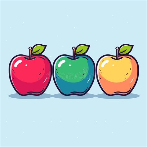 Vector Of Three Green Apples With Leaves On A White Background Stock
