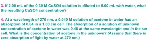 Solved If 2 00 Ml Of The 0 30 M Cuso4 Solution Is Diluted To
