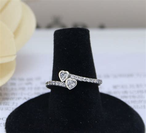 Pandora Ring Two Hearts Stone Sparkling In Silver Womens Fashion