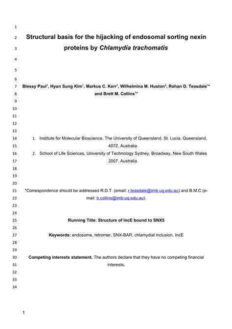 Structural Basis For The Hijacking Of Endosomal Sorting Nexin Proteins By Chlamydia Trachomatis