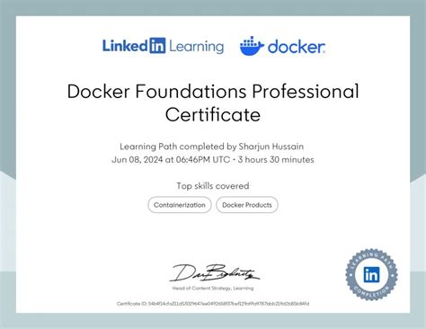 sharjun hussain on linkedin docker containerization certification
