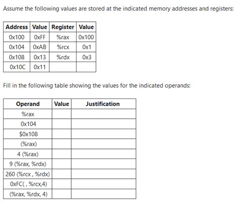Assume The Following Values Are Stored At The