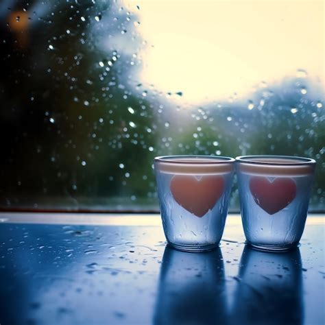 Premium Photo Two Lovely Glass On Rainy Day Window Background