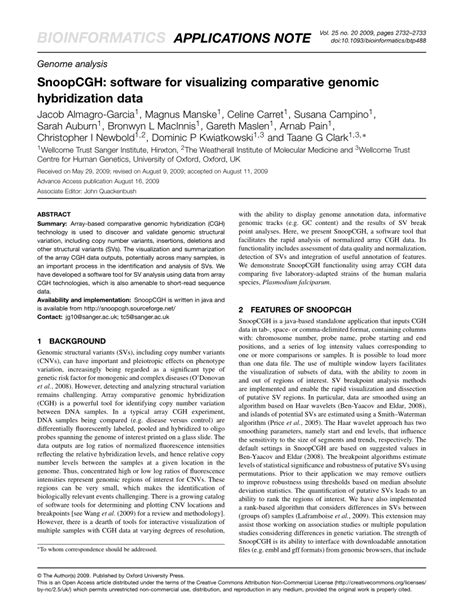 Pdf Snoopcgh Software For Visualizing Comparative Genomic Hybridization Data