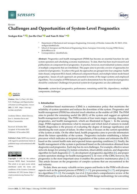 Pdf Challenges And Opportunities Of System Level Prognostics