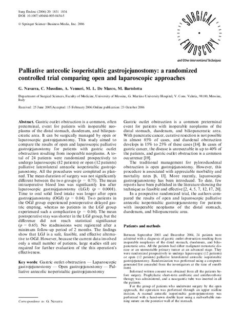 Pdf Palliative Antecolic Isoperistaltic Gastrojejunostomy A