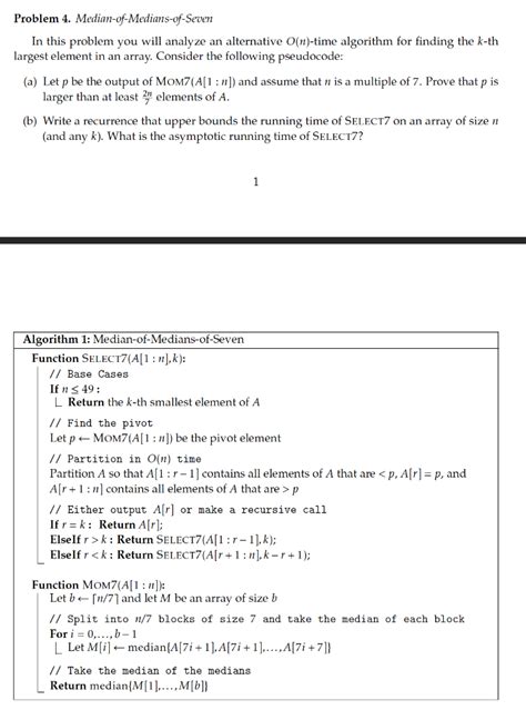 Solved Problem 4 Median Of Medians Of Seven In This Problem