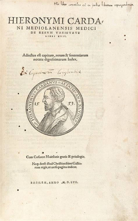Sold Price Cardano Girolamo 1501 1576 De Rerum Varietate Libri