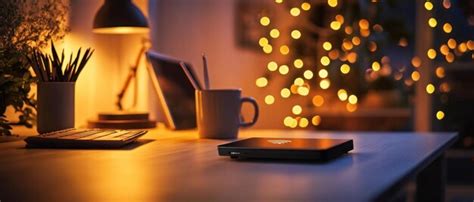 Black Wireless Router On A Desk With Warm Lights Premium Ai Generated Image