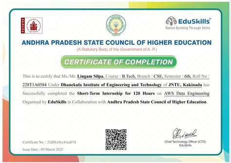 Aws Cloudcomputing Dataengineering Eduskills Internship Learning