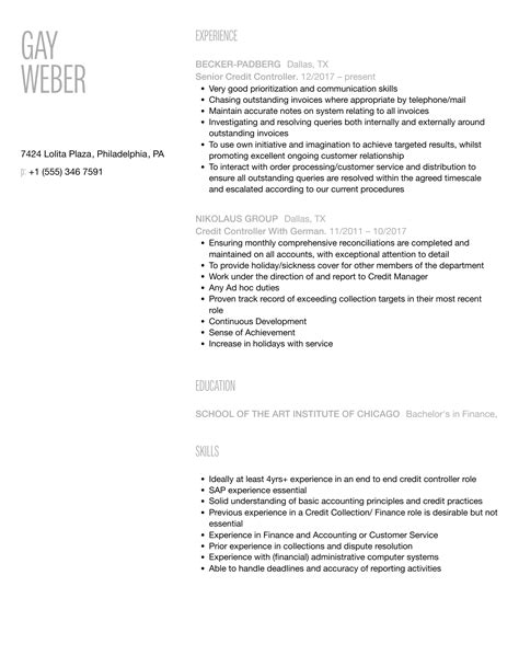 Credit Controller Resume Samples Velvet Jobs