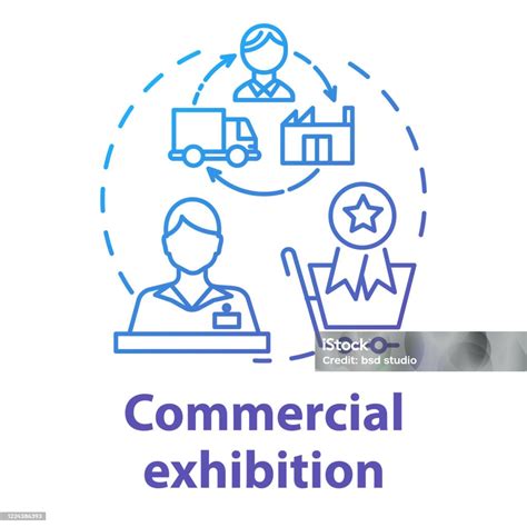 상업 전시 컨셉 아이콘입니다 국제 무역 박람회 시장 디스플레이 아트웍을 구입하는 협약 박물관 프로모션 박람회 아이디어 씬 라인 일러스트 벡터 절연 선도선 도면 개념에 대한