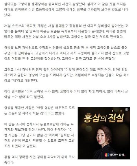 고양이 생매장하는 경비원  혐오주의 인스티즈 Instiz 이슈 카테고리