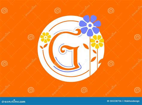Floral Monogram Letter G Initial Alphabet With Botanical Elements