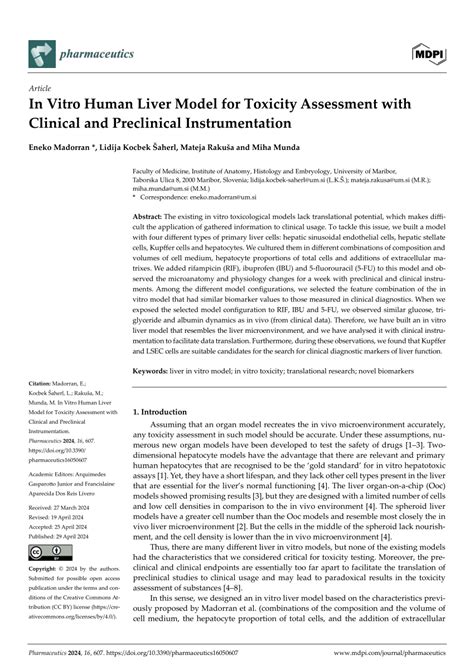 Pdf In Vitro Human Liver Model For Toxicity Assessment With Clinical