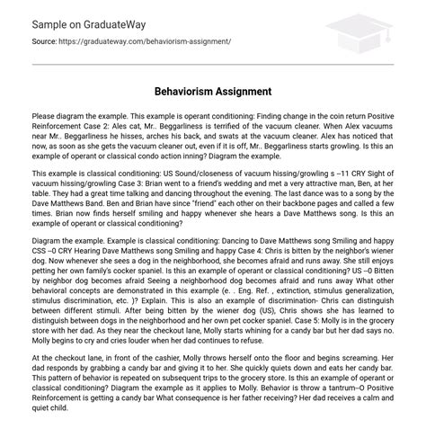 Behaviorism Assignment Free Essay Example 461 Words Graduateway