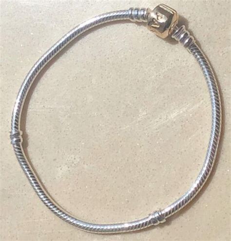 Authentic Pandora 14k Gold Barrel Clasp Silver Moment Gem