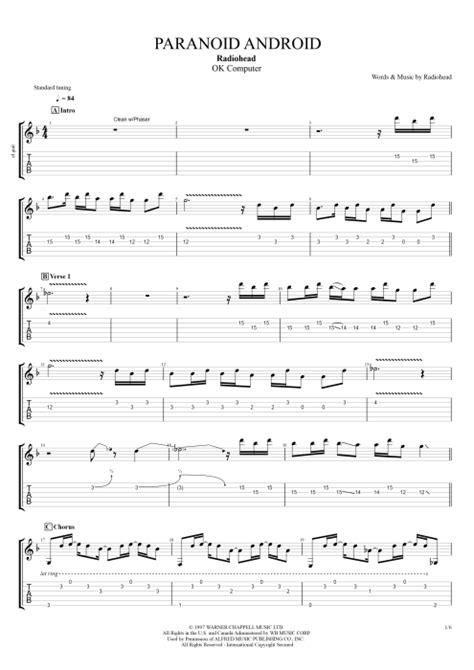 Paranoid Android Tab By Radiohead Guitar Pro Guitars Bass And Backing Track Mysongbook