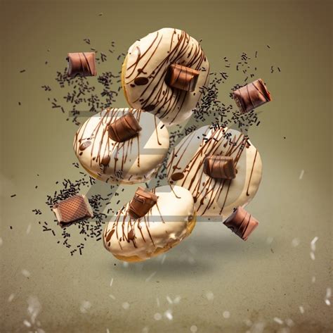 دانلود عکس دونات با سس شکلات سفید و تکه شکلات دانلود رایگان فایل لایه