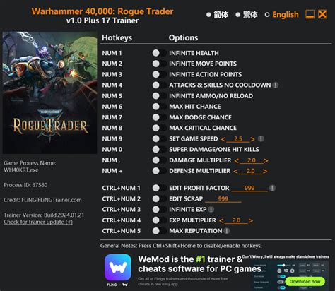 Warhammer Rogue Trader Trainer Fling Trainer Pc Game Cheats And Mods