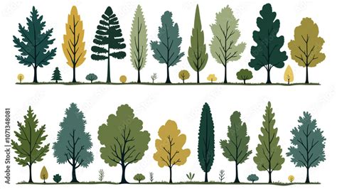 Minimal Style Cad Tree Line Drawing Side View Set Of Graphics Trees Elements Outline Symbol