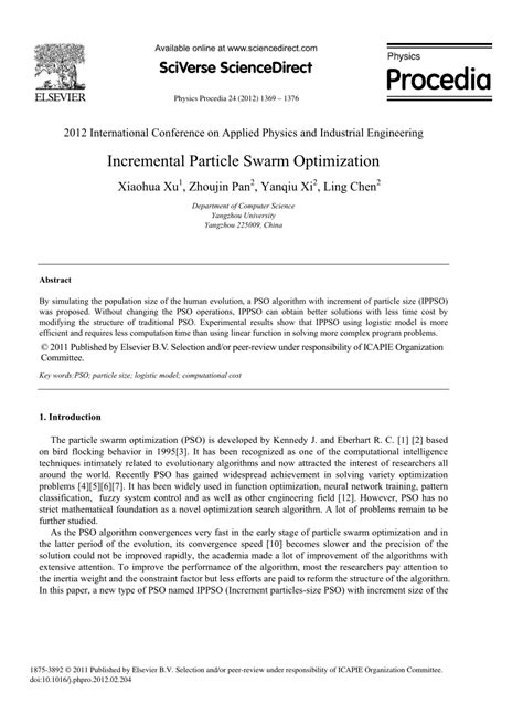 pdf incremental particle swarm optimization