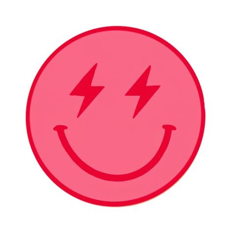 A Pink Smiley Face With Two Lightnings On It