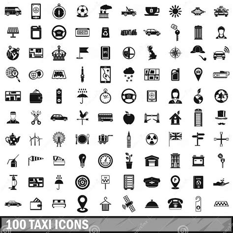 100 Iconos Fijados Estilo Simple Del Taxi Ilustración Del Vector