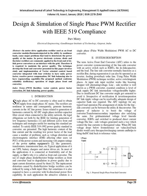 Design And Simulation Of Single Phase Pwm Rectifier With Ieee 519 Compliance Pdf Rectifier