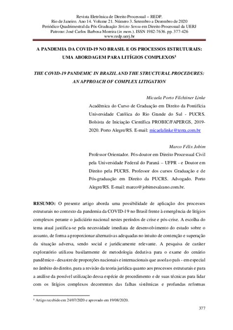 Pdf A Pandemia Da Covid 19 No Brasil E Os Processos Estruturais