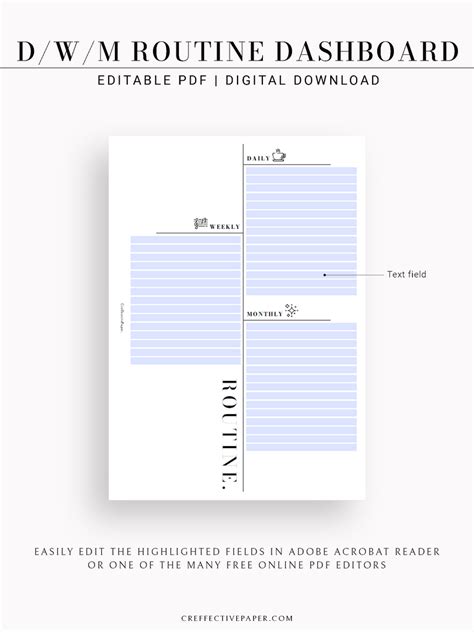 Da122 Editable Daily And Weekly And Monthly Routine Dashboard Creffectivepaper