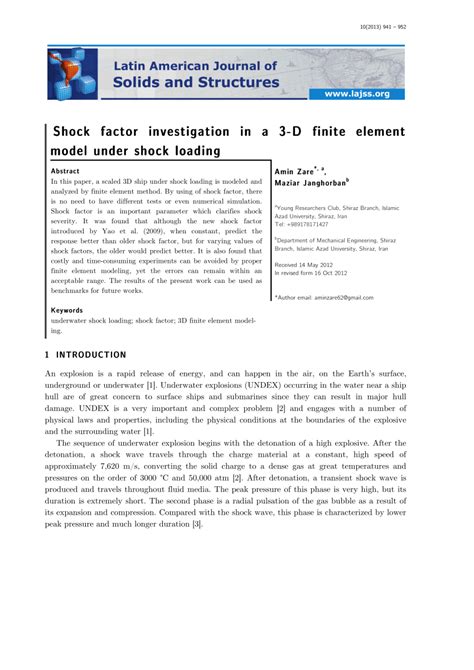 pdf shock factor investigation in a 3 d finite element model under