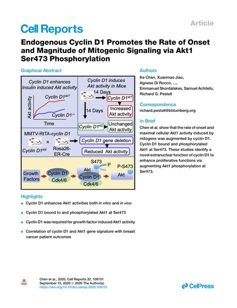 Pdf Endogenous Cyclin D1 Promotes The Rate Of Onset And Magnitude Of