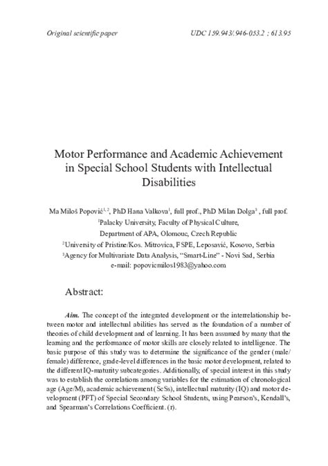 Pdf Motor Performance And Academic Achievement In Special School