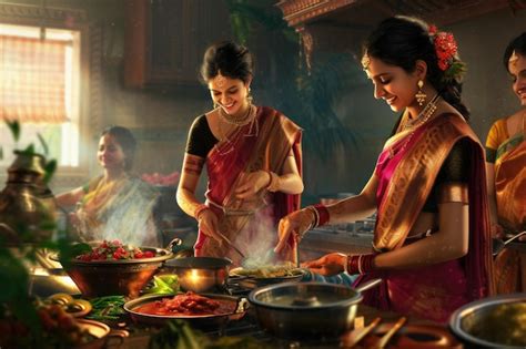 Premium Photo Smiling Happy Indian Women Cooking Food In Kitchen