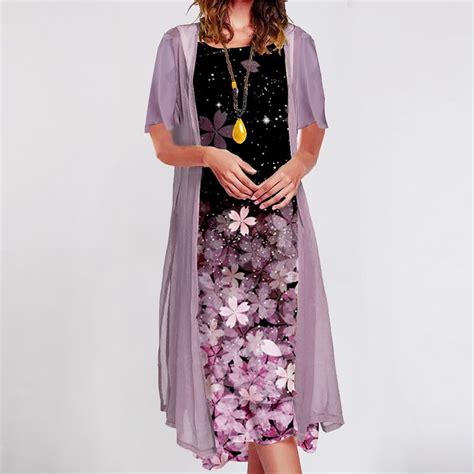 Women Casual Floral Print Sleeveles Dress Solid Chiffon Two Piece Set 2