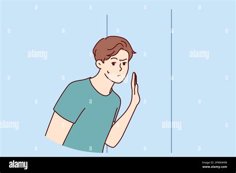 Embarrassed Man Leaned Against Door Wanting To Eavesdrop On Someone